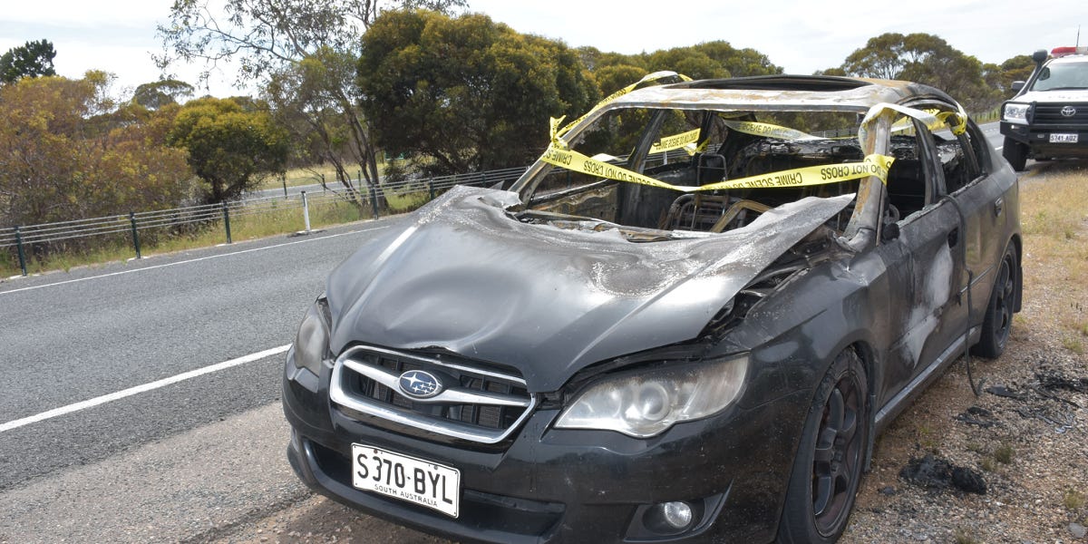 Who stole and torched this Subaru on the South Eastern Freeway?